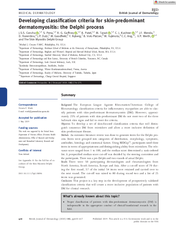 (PDF) Developing classification criteria for skin‐predominant ...
