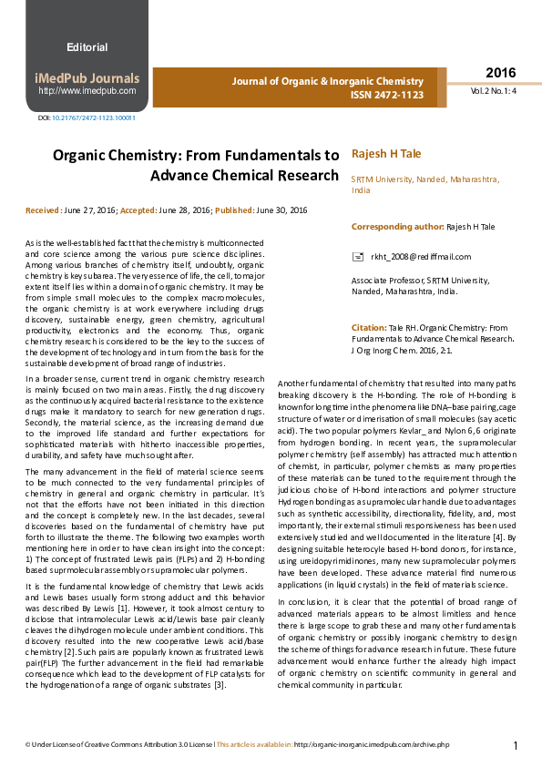 (PDF) Organic Chemistry: From Fundamentals to Advance Chemical Research