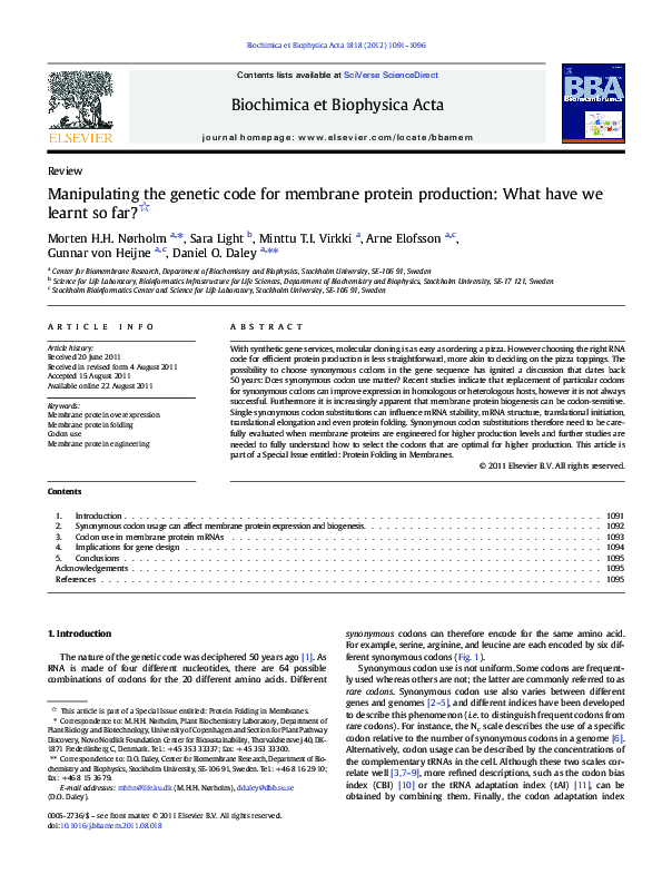 (PDF) Manipulating the genetic code for membrane protein production: What have we learnt so far?