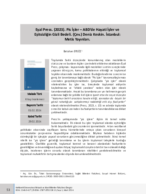 (PDF) Eyal Press. (2023). Pis İşler – ABD’de Hayati İşler ve ...