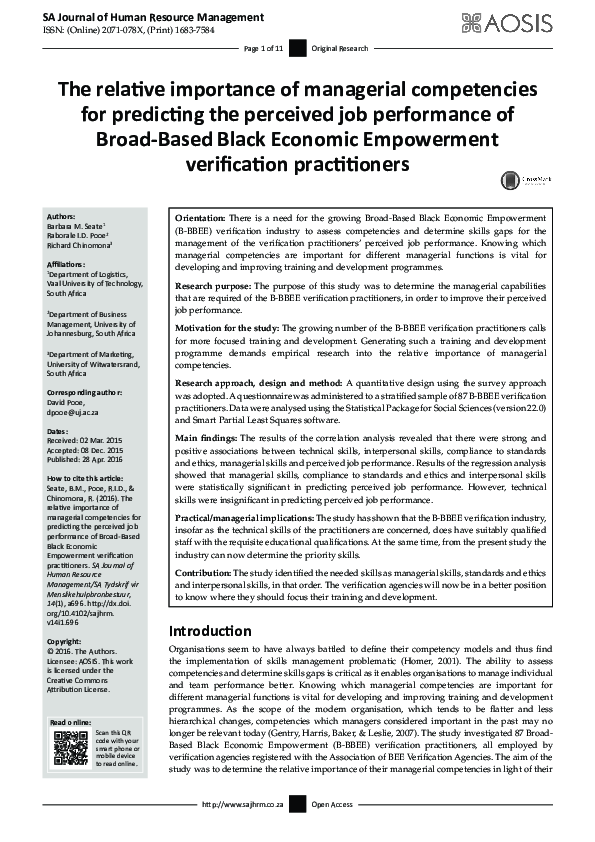 (PDF) The relative importance of managerial competencies for predicting the perceived job ...