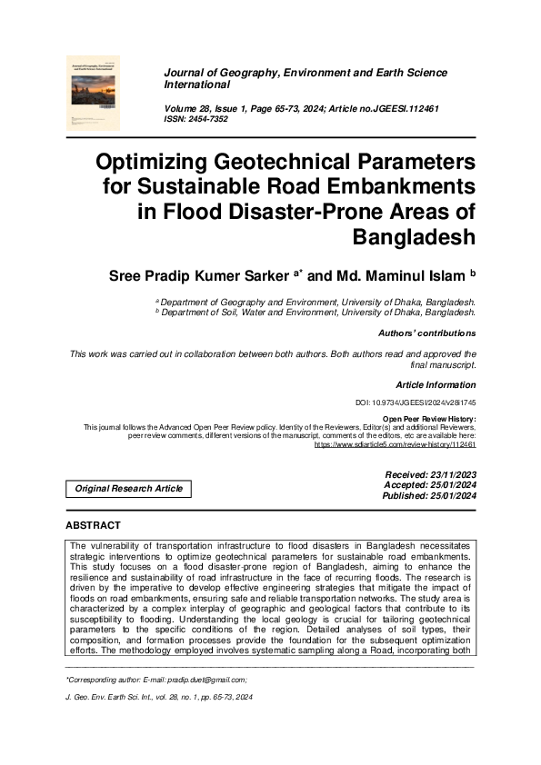 (PDF) Optimizing Geotechnical Parameters for Sustainable Road Embankments in Flood Disaster ...