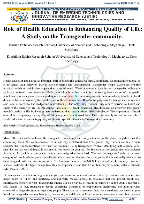 (PDF) Role of Health Education in Enhancing Quality of Life: A Study on ...