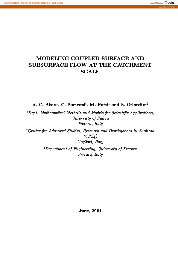 (PDF) Modeling coupled surface and subsurface flow at the catchment scale