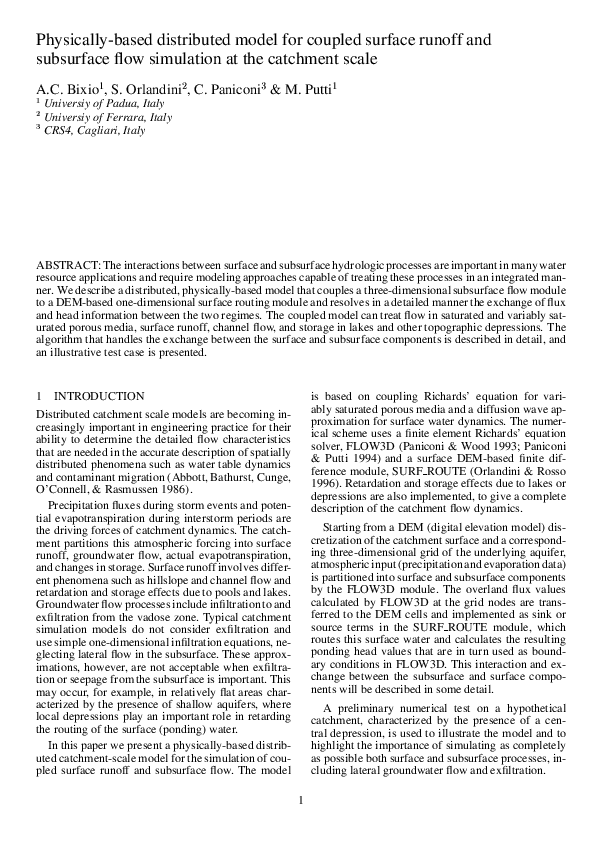 (PDF) Physically-based distributed model for coupled surface runoff and subsurface flow ...