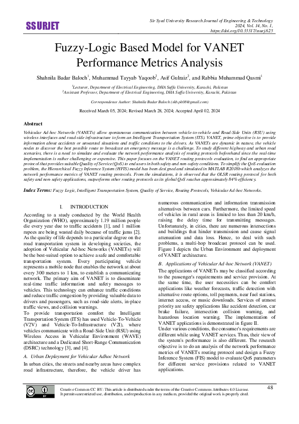 Pdf Fuzzy Logic Based Model For Vanet Performance Metrics Analysis