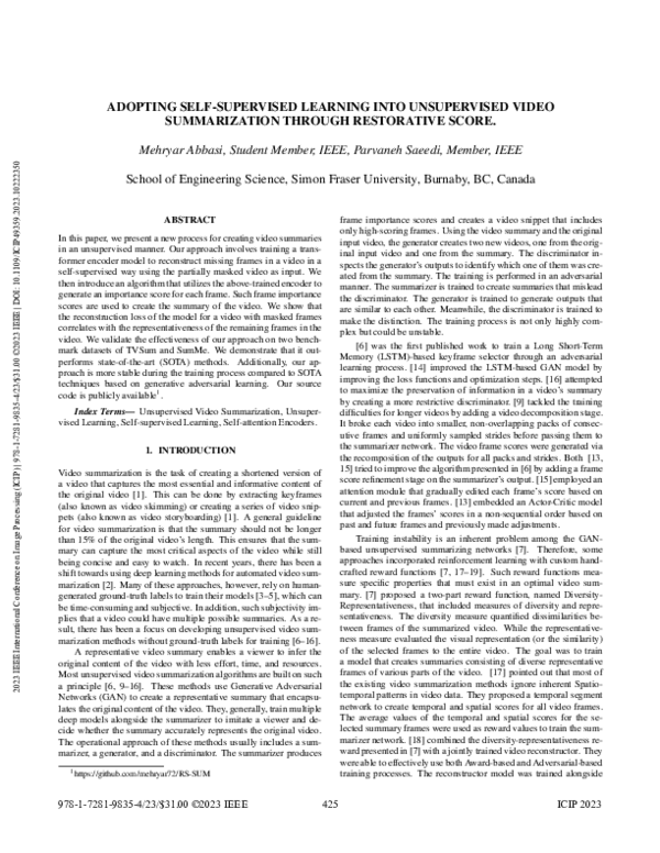 (PDF) Adopting Self-Supervised Learning into Unsupervised Video Summarization through ...