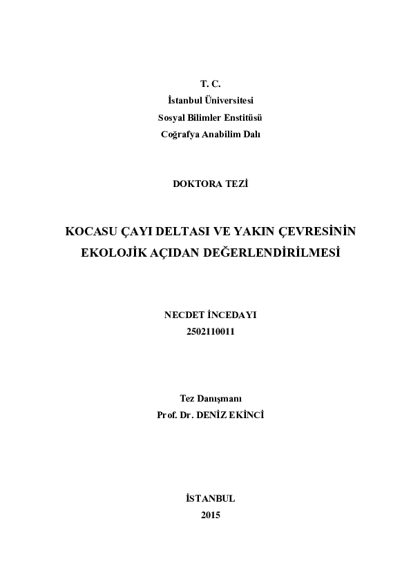 (PDF) Kocasu Cayi Deltasi ve Yakin Ceversinin Ekolojik Acidan ...