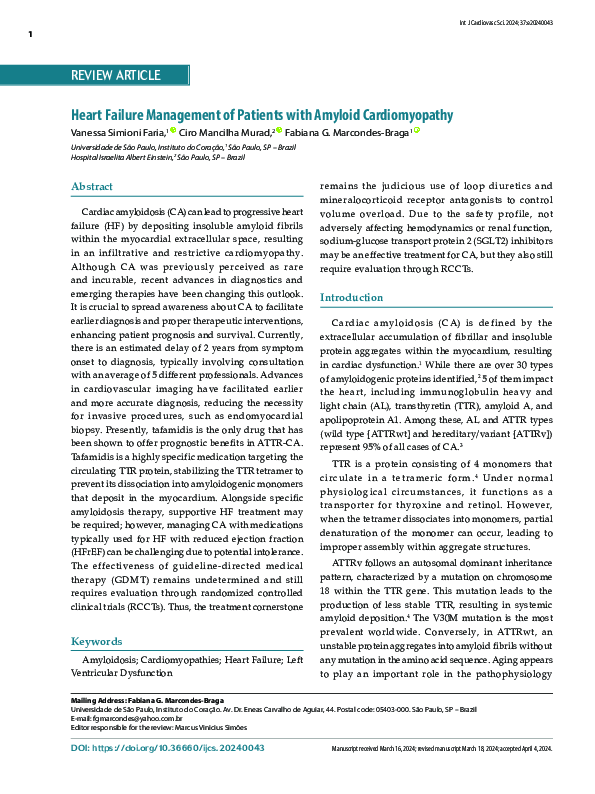 (PDF) Heart Failure Management of Patients with Amyloid Cardiomyopathy