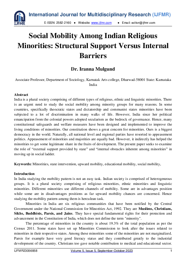 (PDF) Social Mobility among Indian Religious Minorities: Structural ...