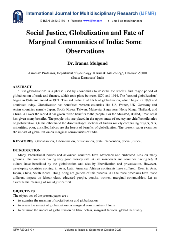 (PDF) Social Justice, Globalization and Fate of Marginalized ...