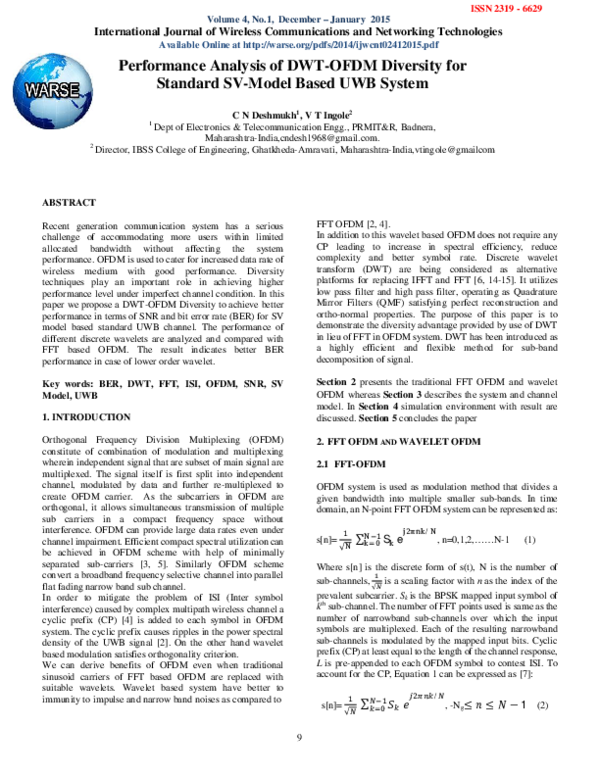 (PDF) Performance Analysis of DWT-OFDM Diversity for Standard SV-Model Based UWB System