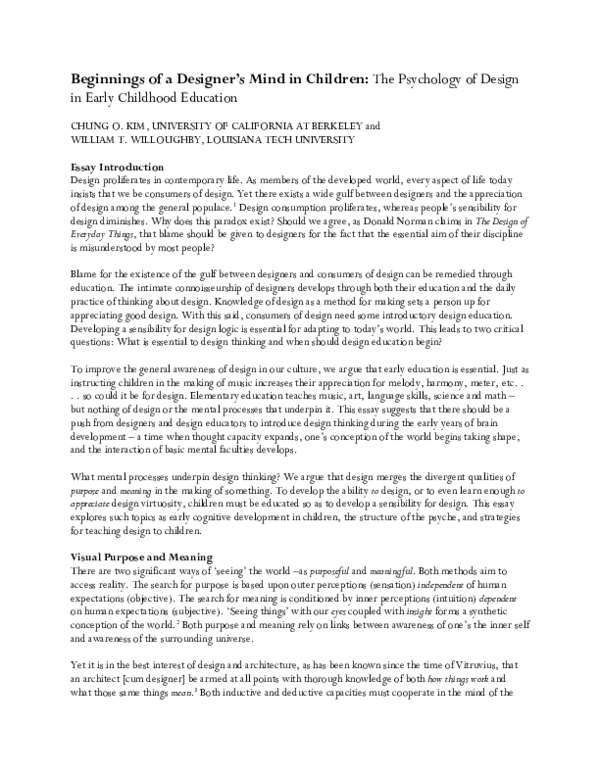 (PDF) Beginnings of a Designer's Mind in Children: The Psychology of ...