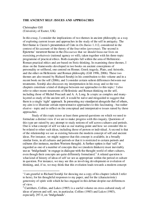 (PDF) The Ancient Self: Issues and Approaches