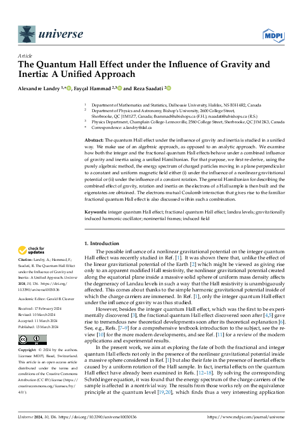 (PDF) The Quantum Hall Effect under the Influence of Gravity and Inertia: A Unified Approach