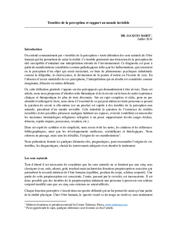 (PDF) Troubles de la perception et rapport au monde invisible