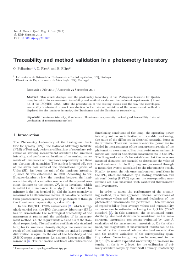 (PDF) Traceability and method validation in a photometry laboratory
