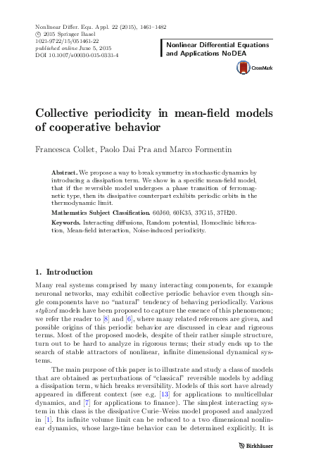 (PDF) Collective periodicity in mean-field models of interacting diffusions