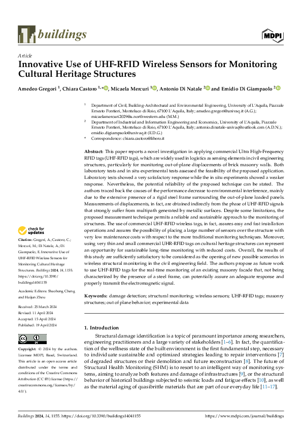 (PDF) UHF-RFID Sensors for Monitoring Heritage Structures