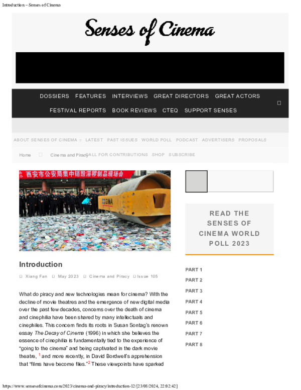 (PDF) Introduction: Cinema and Piracy