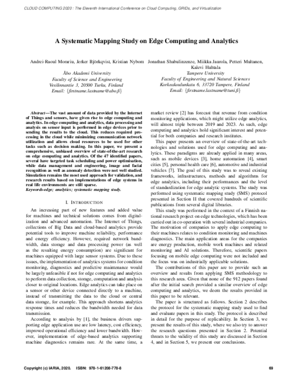 (PDF) A Systematic Mapping Study on Edge Computing and Analytics