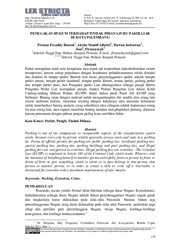 (PDF) Penegakan Hukum Terhadap Tindak Pidana Juru Pakir Liar DI Kota ...