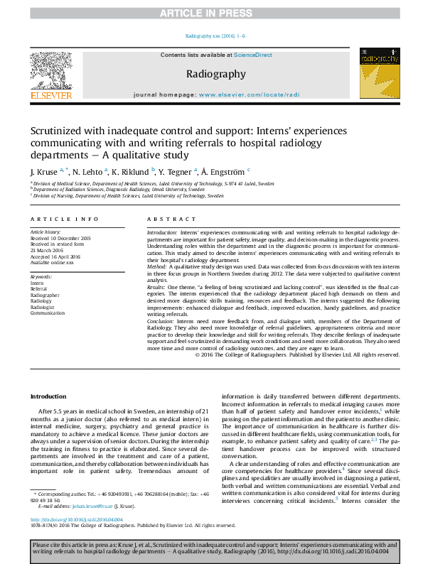 (PDF) Scrutinized with inadequate control and support: Interns ...