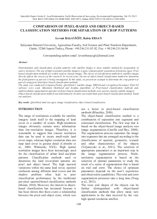 Pdf Comparison Of Pixel Based And Object Based Classification Methods