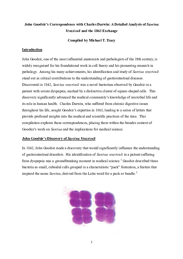 (PDF) John Goodsir's Correspondence with Charles Darwin: A Detailed ...