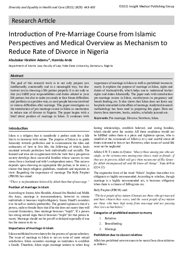 (PDF) Introduction of pre-marriage course from Islamic perspectives and ...