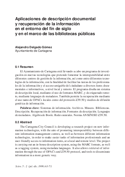 (PDF) Aplicaciones de descripción documental y recuperación de la información en el entorno del ...