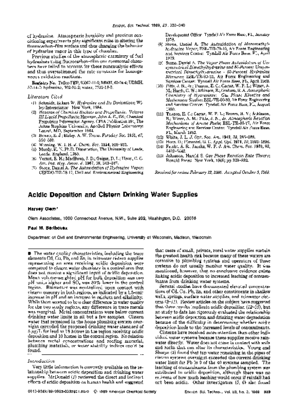 (PDF) Acidic deposition and cistern drinking water supplies