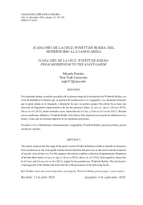 (PDF) Juana Inés de la Cruz, Winétt de Rokha: del modernismo a la ...