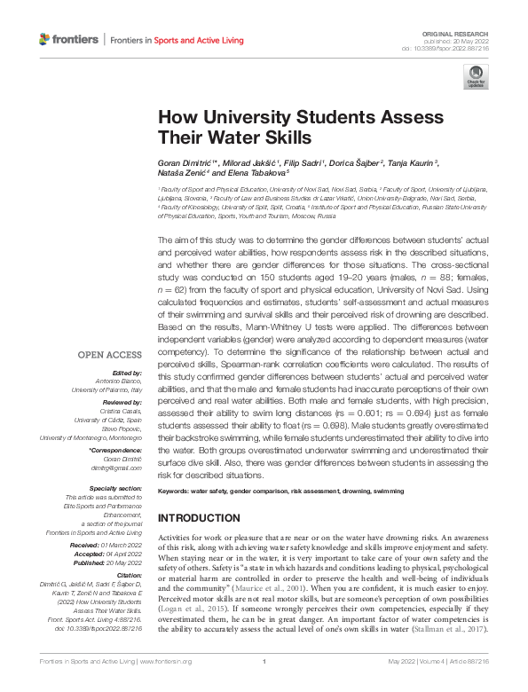 (PDF) How University Students Assess Their Water Skills