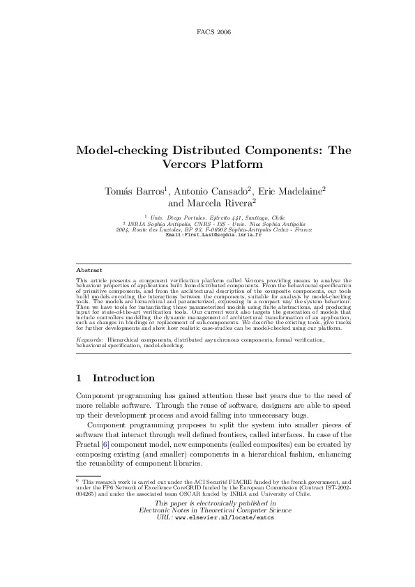 (PDF) Vercors: A Platform for Model-Checking Distributed Components