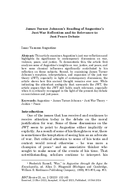 (PDF) James Turner Johnson’s Reading of Augustine’s Just War Reflection ...