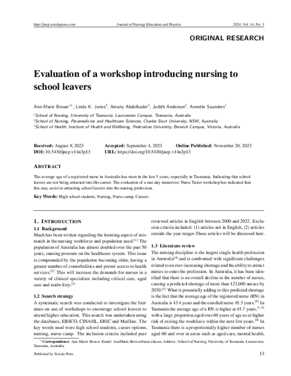 (PDF) Nurse Taster Workshop Attracts School Leavers