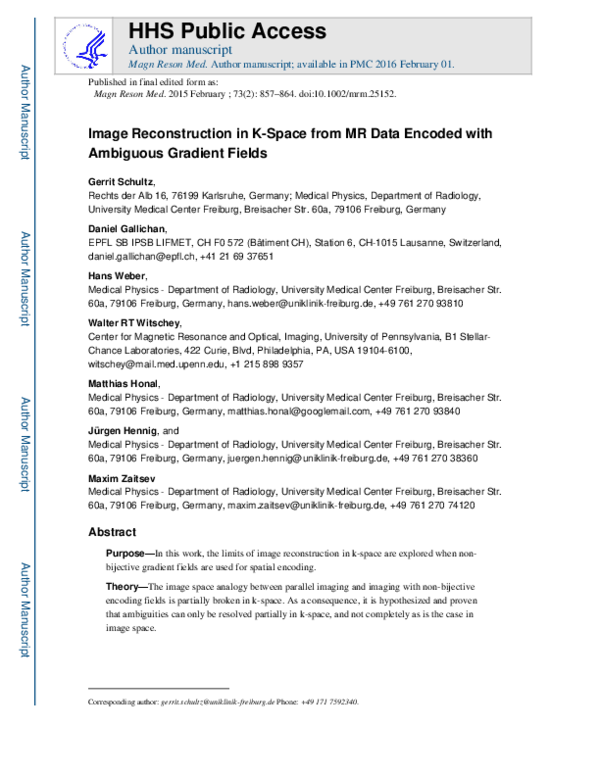 (PDF) Image reconstruction in k-space from MR data encoded with ambiguous gradient fields