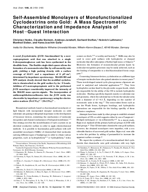 (PDF) Self-Assembled Monolayers of Monofunctionalized Cyclodextrins ...