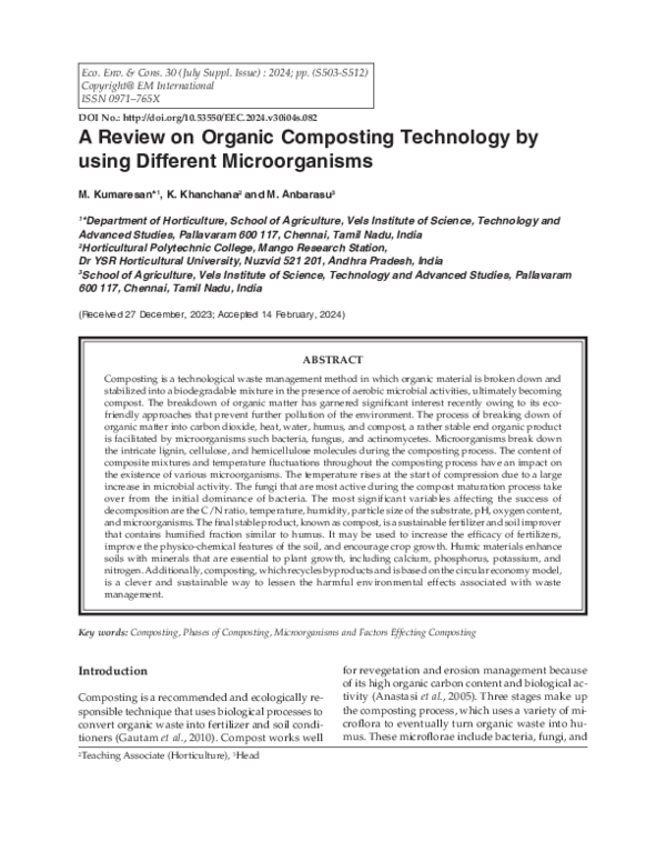 (PDF) A Review on Organic Composting Technology by using Different Microorganisms