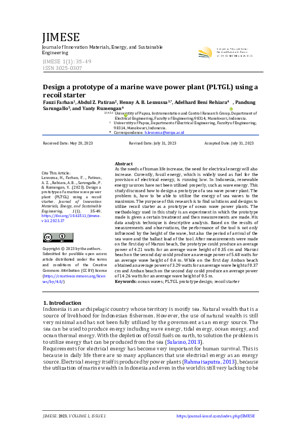 (PDF) Design a prototype of a marine wave power plant (PLTGL) using a ...