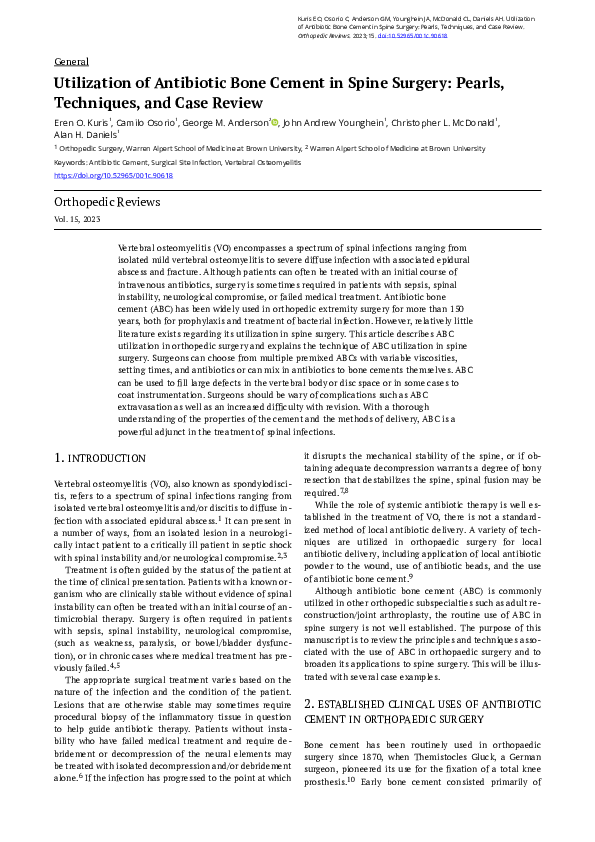 (PDF) Utilization of Antibiotic Bone Cement in Spine Surgery: Pearls ...
