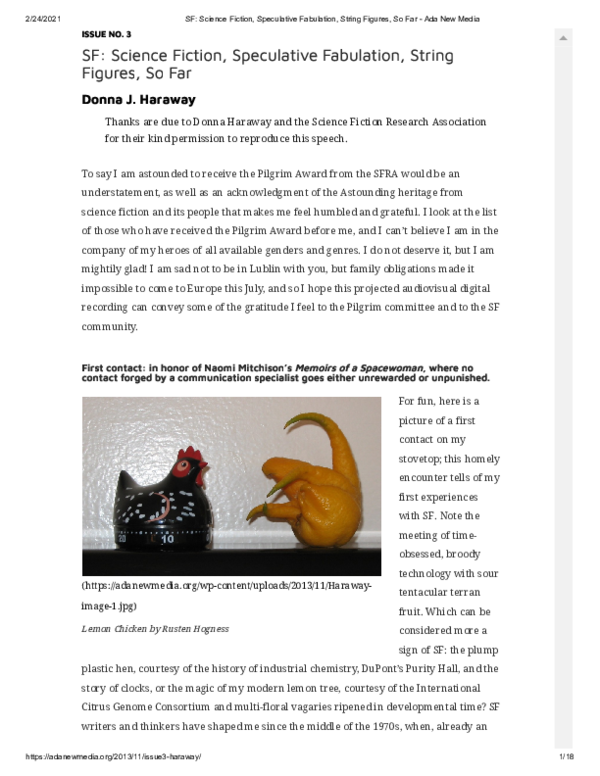 (PDF) SF: Science Fiction, Speculative Fabulation, String Figures, So Far
