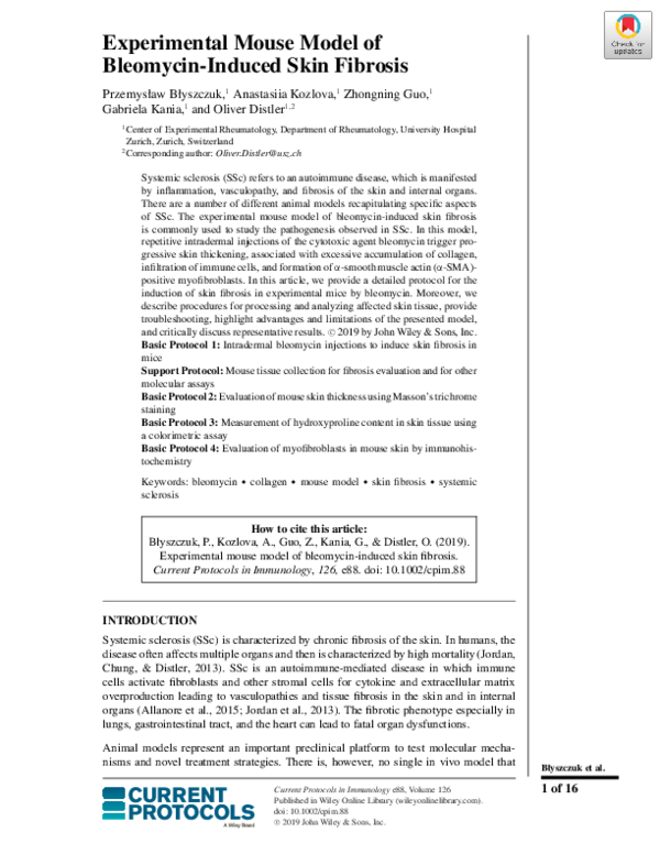 Pdf Experimental Mouse Model Of Bleomycin‐induced Skin Fibrosis