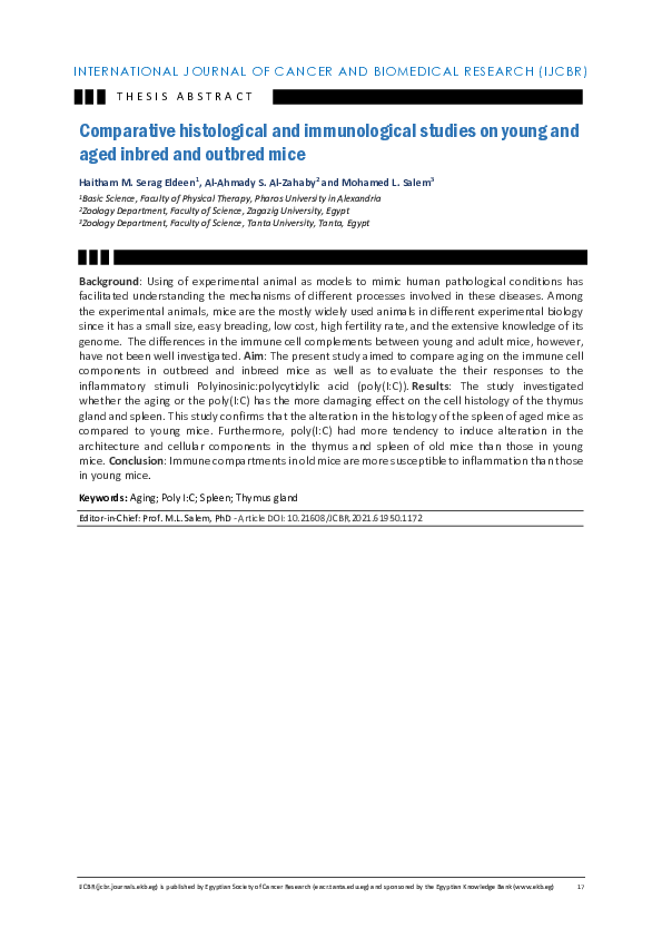 (PDF) Comparative histological and immunological studies on young and ...