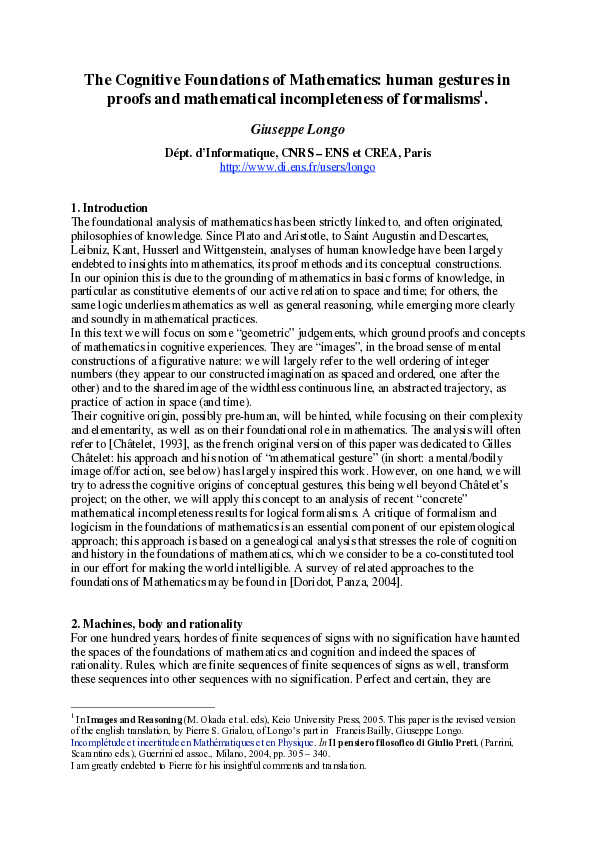 (PDF) The Cognitive Foundations of Mathematics: Human gestures in ...