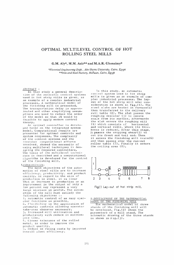 (PDF) Optimal multilevel control of hot rolling steel mills | may soon - Academia.edu