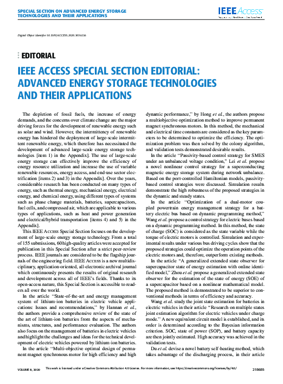 Pdf Ieee Access Special Section Editorial Advanced Energy Storage Technologies And Their