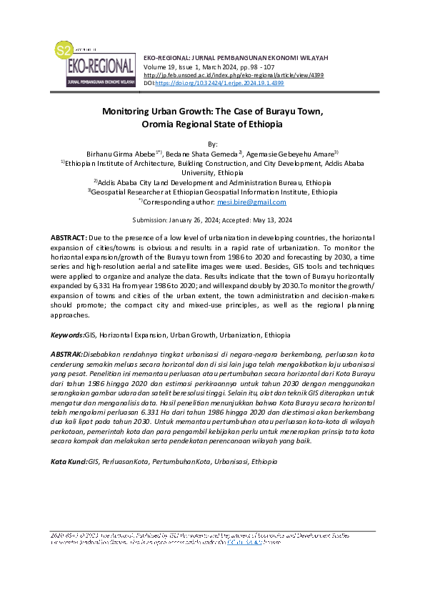 (PDF) Monitoring Urban Growth: The Case of Burayu Town, Oromia Regional ...