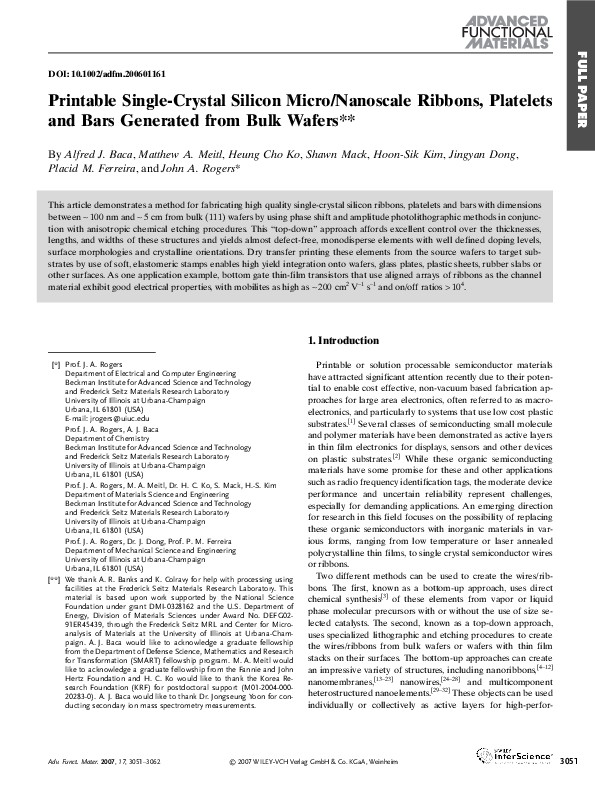 (PDF) Printable Single‐Crystal Silicon Micro/Nanoscale Ribbons ...